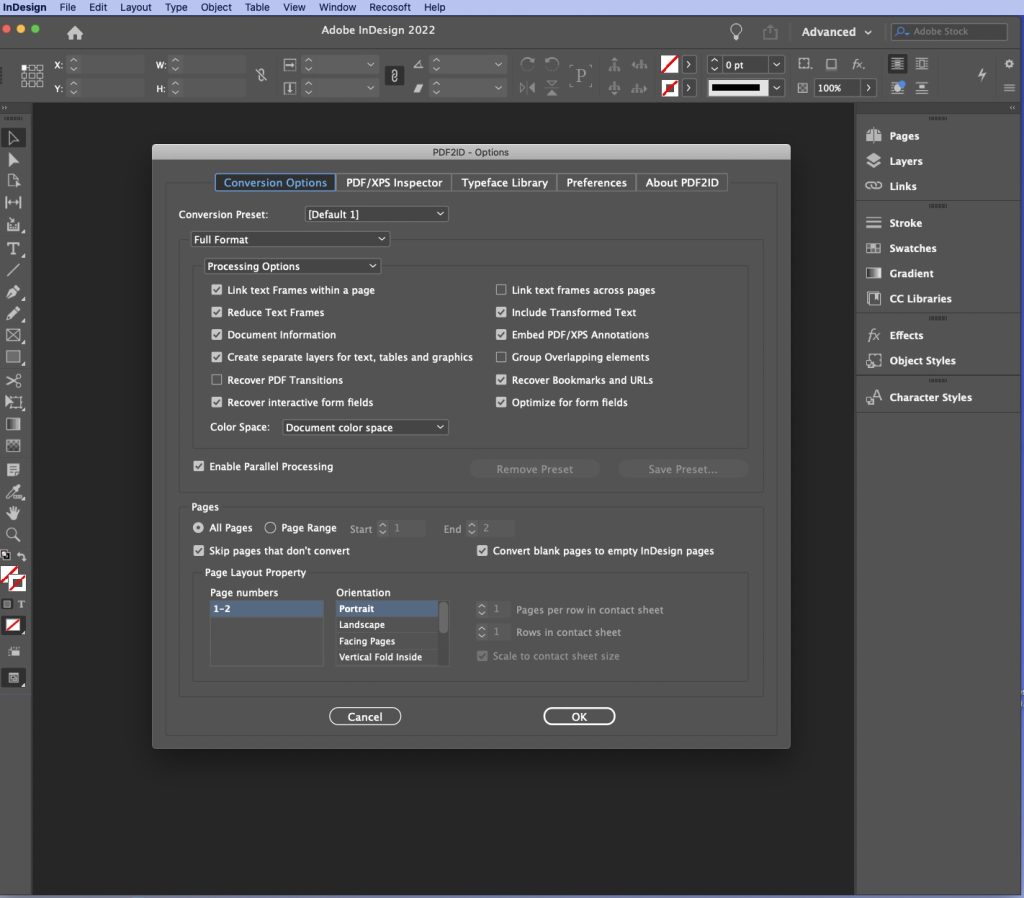The correct way to import and convert PDF to InDesign